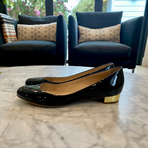 J. Crew | Shoes | J Crew Lily Black Patent Ballet Flats With Gold ...